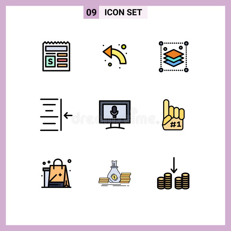 Filledline Flat Color Pack of 9 Universal Symbols of Screen, Text, Up ...