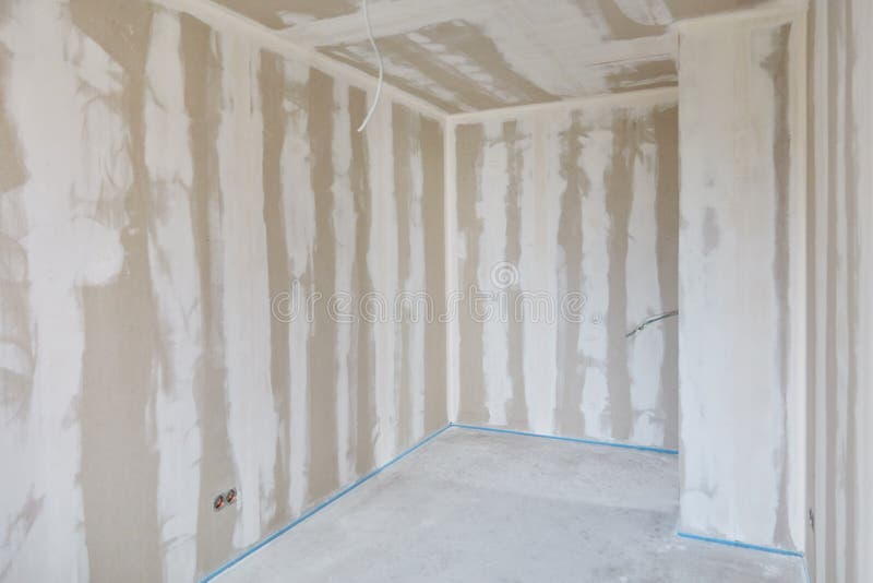 Filler Work on the Wall and Ceiling in a Room with a Corner Stock Image ...