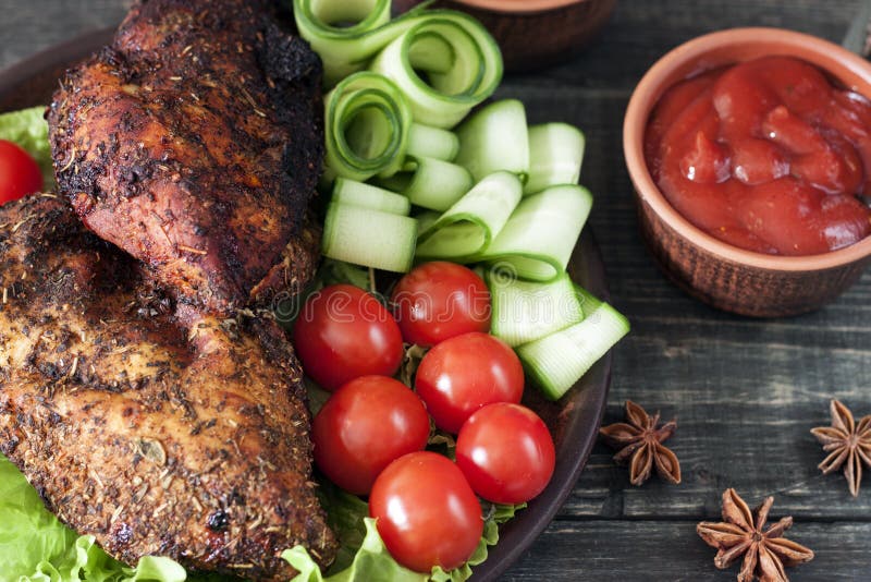 Cooked chicken fillet stock photo. Image of chicken - 115396930