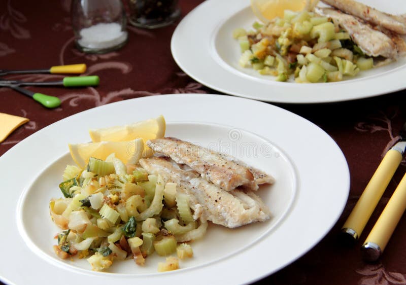 Fillet of Cod Fish with Grilled Vegetables - Bok Choy, Celery and ...