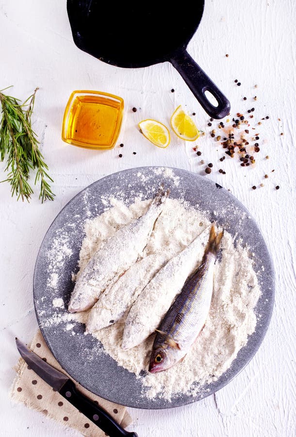 Fillet Fish Coated in Flour. Home Cooked Fish Fillet Stock Photo ...