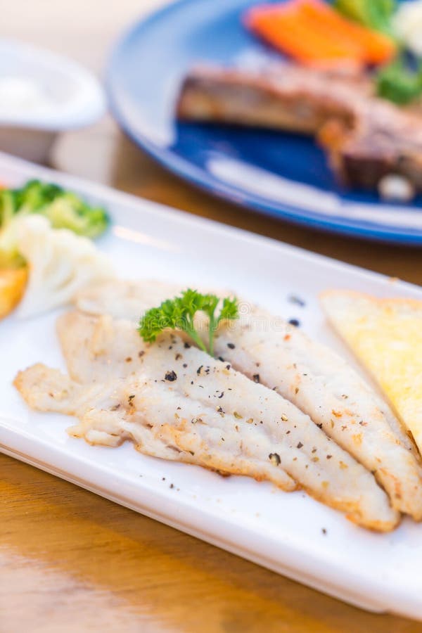 Fillet fish steak stock photo. Image of orange, green - 91337648