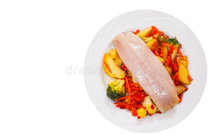 Fillet of Fish with Vegetables. Top View Stock Image - Image of plate ...