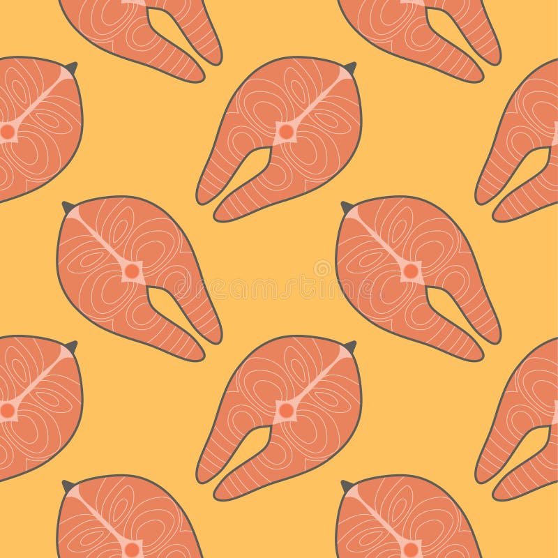 Fillet Salmon Steak Seamless Pattern Vector Illustration Stock Vector ...