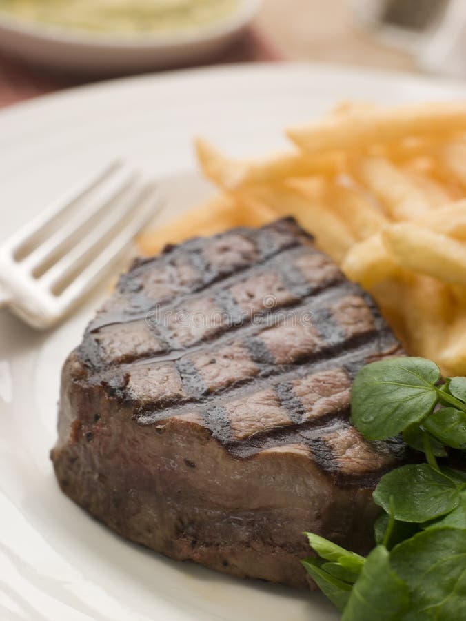 Fillet Steak Frite and Watercress Stock Image - Image of beef, french ...