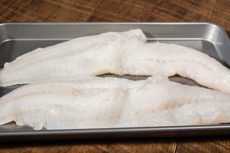 Fillets of Cod Fish on Baking Pan Stock Image - Image of uncooked ...