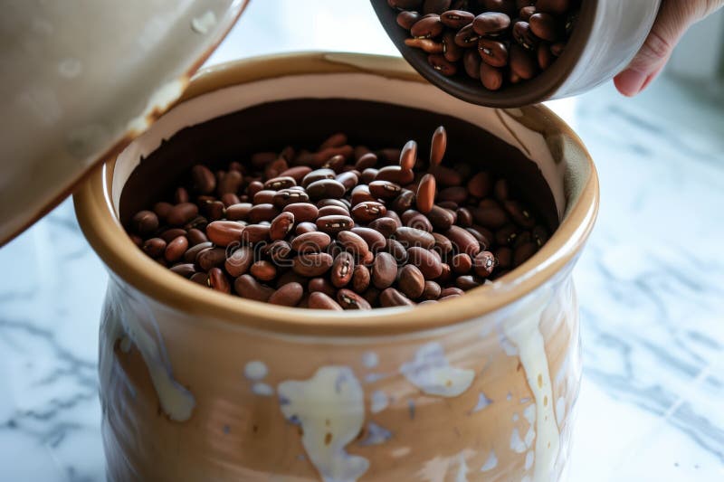 Filling a Ceramic Canister with Whole Beans Stock Image - Image of ...