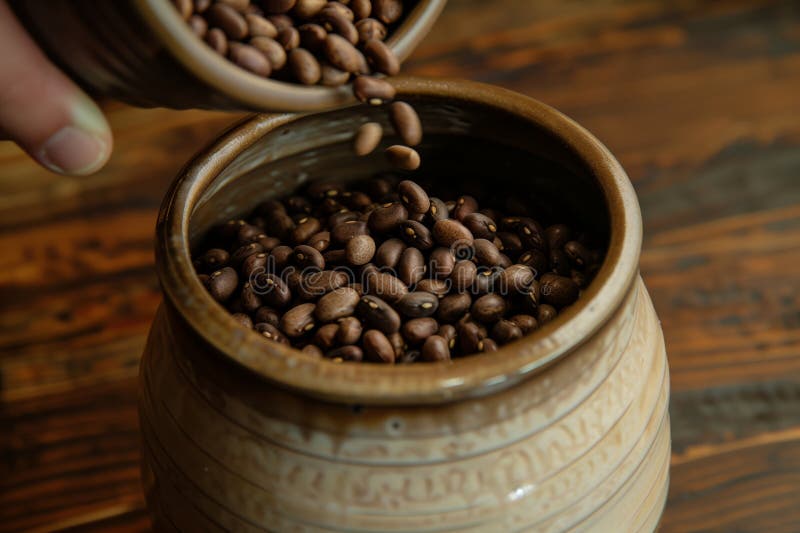 Filling a Ceramic Canister with Whole Beans Stock Image - Image of ...