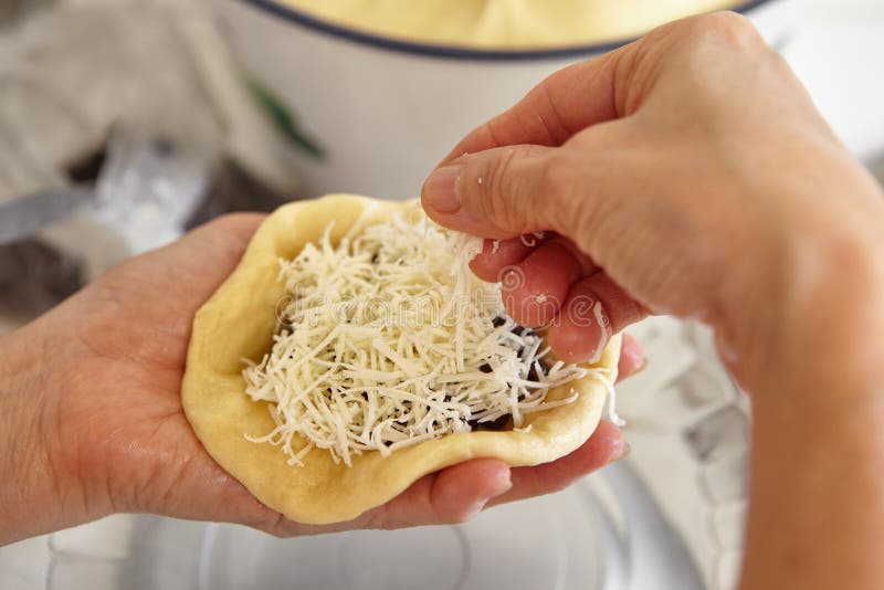 Filling with cheese stock image. Image of hand, food - 55066487