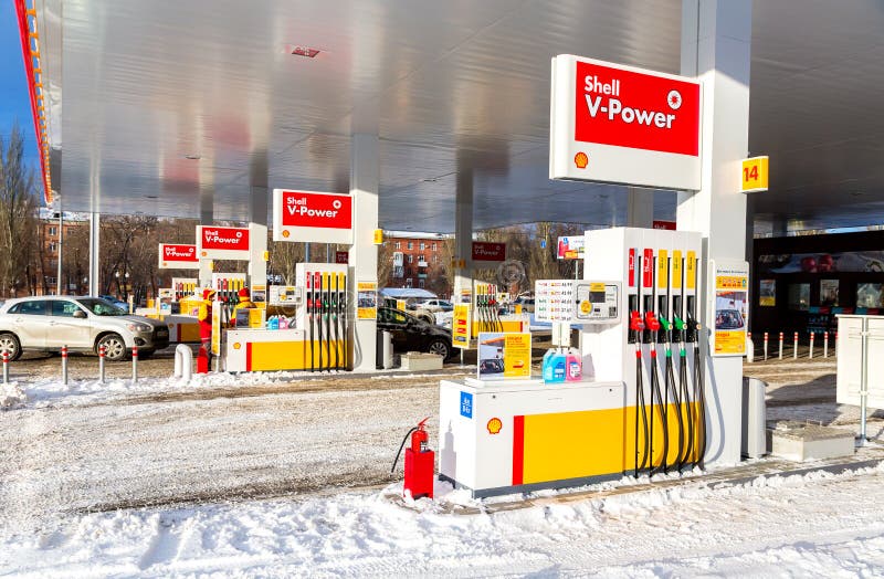Filling the Column with Different Fuels at the Gas Station Shell ...