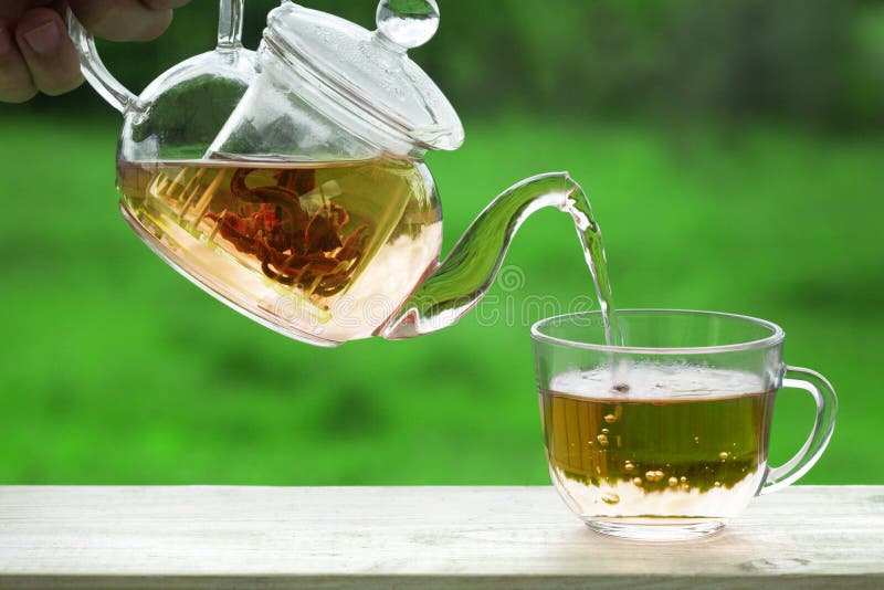 Filling Cups Tea Making Tea Drinking Karkade on the Veranda Nature ...