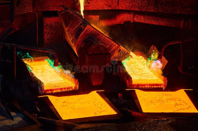 Filling Form with Copper for Anodes on Casting Wheel Stock Image ...