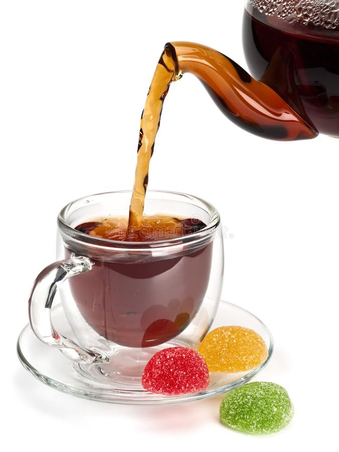 Filling of a Glass Cup by Tea Stock Photo - Image of spoon, teapot ...