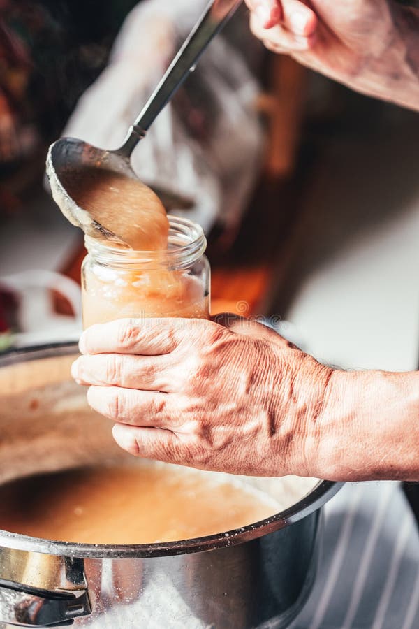 Filling Glass Jars with Homemade Pear Jam Stock Image - Image of ...