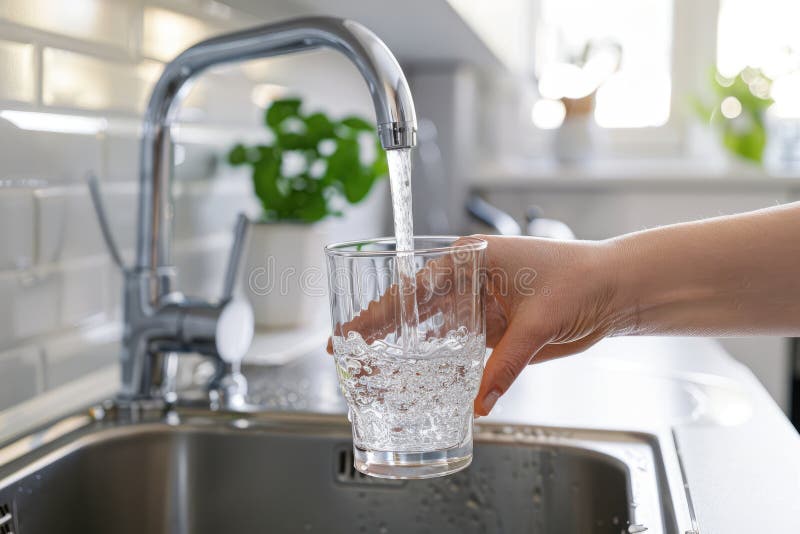 Filling Glass of Water from the Tap Stock Illustration - Illustration ...