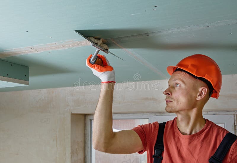 Filling the Seams Plasterboards Stock Image - Image of coating ...