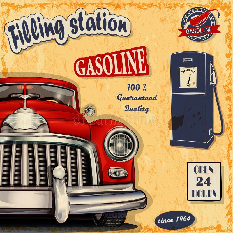 Filling Station Retro Poster Stock Vector - Illustration of banner ...