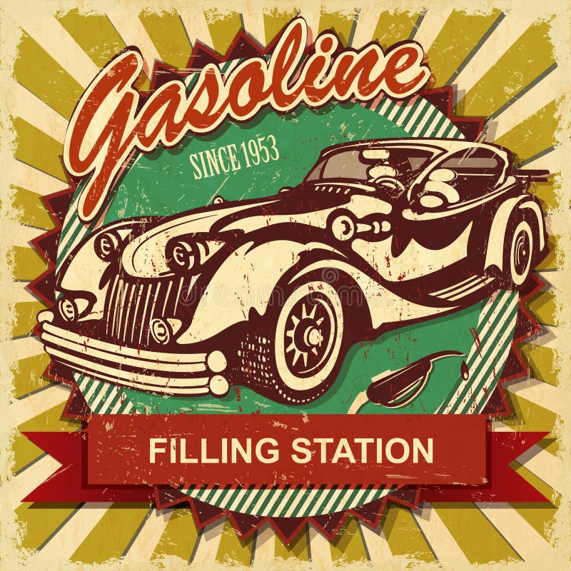 Filling Station Retro Poster Stock Vector - Illustration of ...