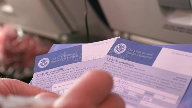 Filling US Customs Declaration Form 6059b on Flight Editorial Photo ...