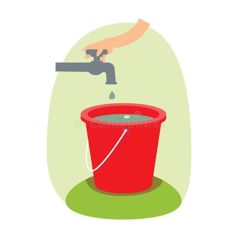 Filling Water in Bucket. Vector Illustration Decorative Design Stock ...