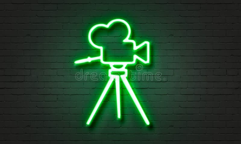 Film Camera Neon Sign on Brick Wall Background. Stock Photo - Image of ...