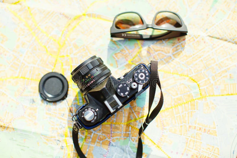 Film camera and sunglasses stock photo. Image of brightly - 59348992
