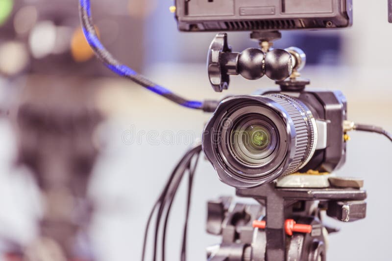 Professional Film Camera on a Tripod in Broadcasting Studio Stock Image ...