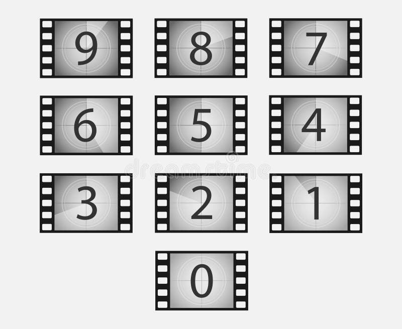 Old Cinema Film Countdown Movie Frames with Numbers Vector Set Stock ...