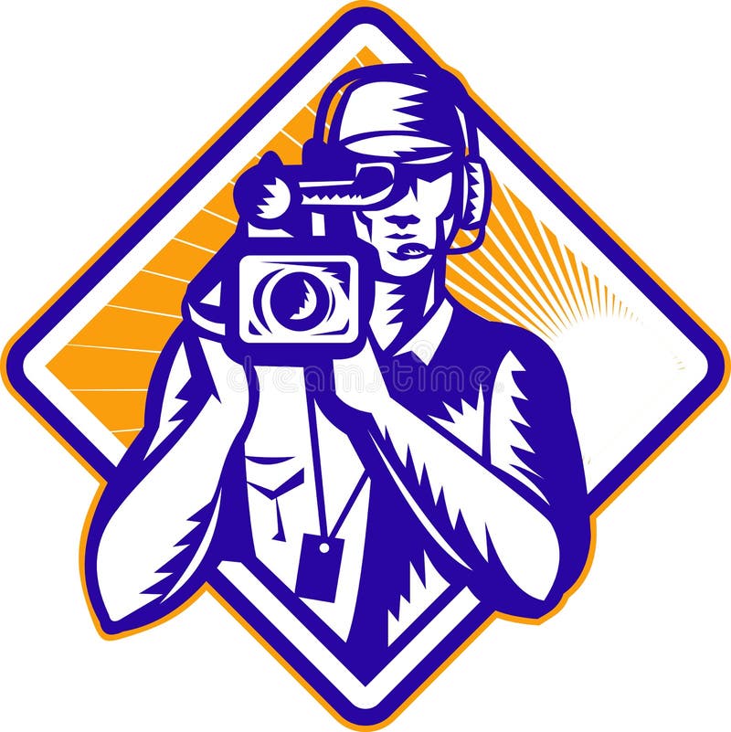 Film Crew Cameraman Camera Retro Stock Vector - Illustration of camera ...