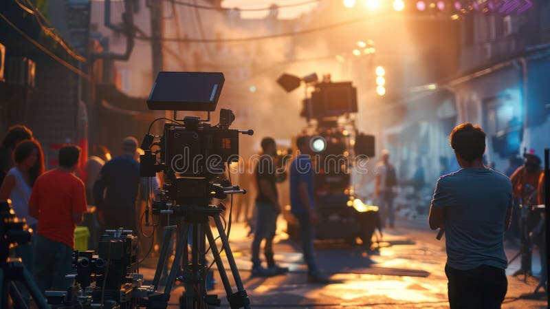 A Film Crew Working Together on a Movie Set, Teamwork, Blurred ...