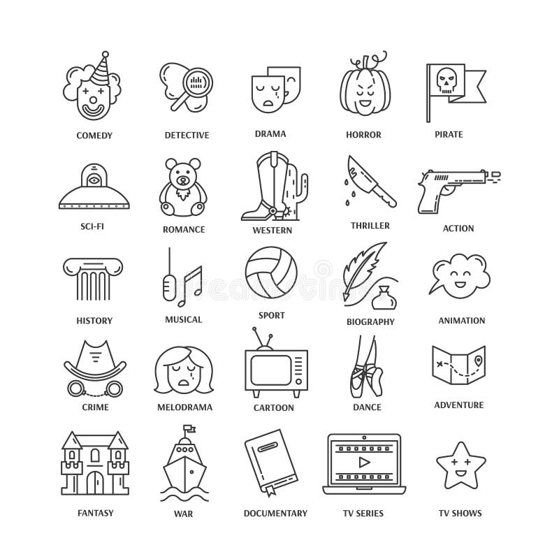 Movie Genres Icons Vector Stock Illustrations – 155 Movie Genres Icons ...