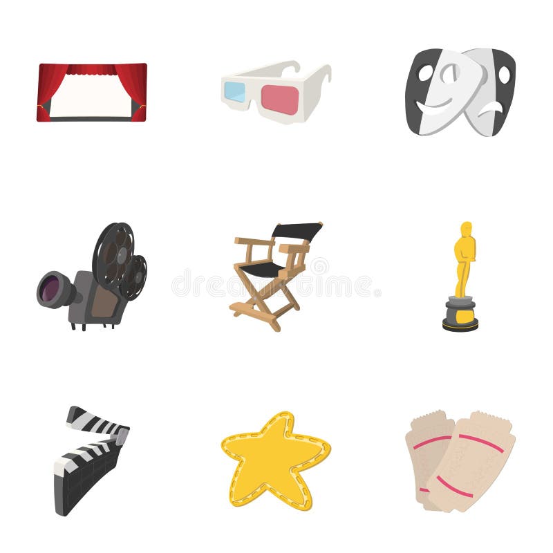 Film Icons Set, Cartoon Style Stock Vector - Illustration of icon, film ...