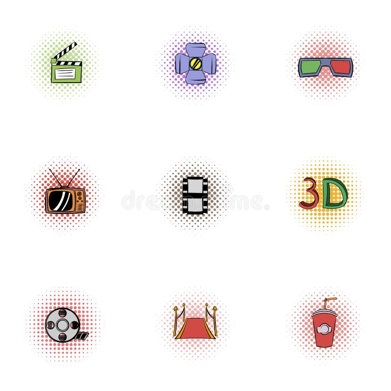 Film Icons Set, Pop-art Style Stock Vector - Illustration of show, reel ...