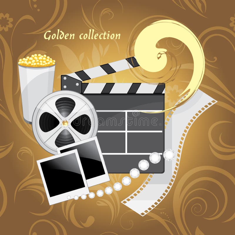 Film Industry Objects. Golden Collection Stock Vector - Illustration of ...