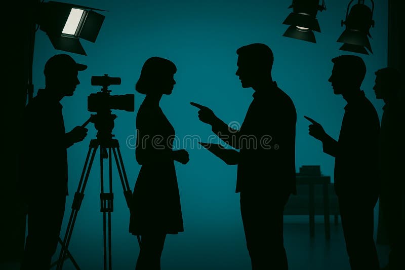 Film Production Crew Silhouettes Working& X22; Stock Illustration ...