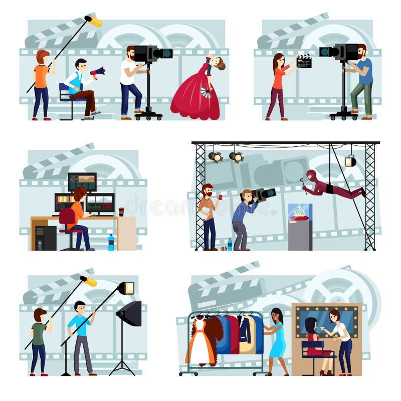 Film Production and Filming Set. Camera Setup by Operator and Backlight ...