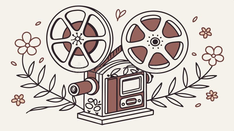 Film Projector with Floral Design, Artistic Cinema Tool Vector Design ...
