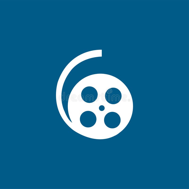 Film Reel Icon on Blue Background. Blue Flat Style Vector Illustration ...