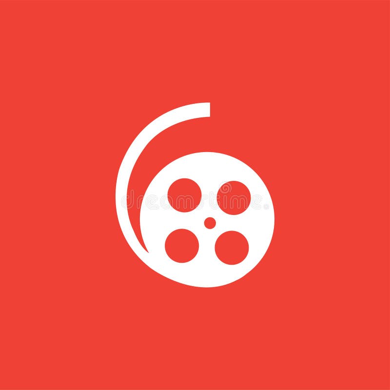 Film Reel Red Icon on White Background. Red Flat Style Vector ...