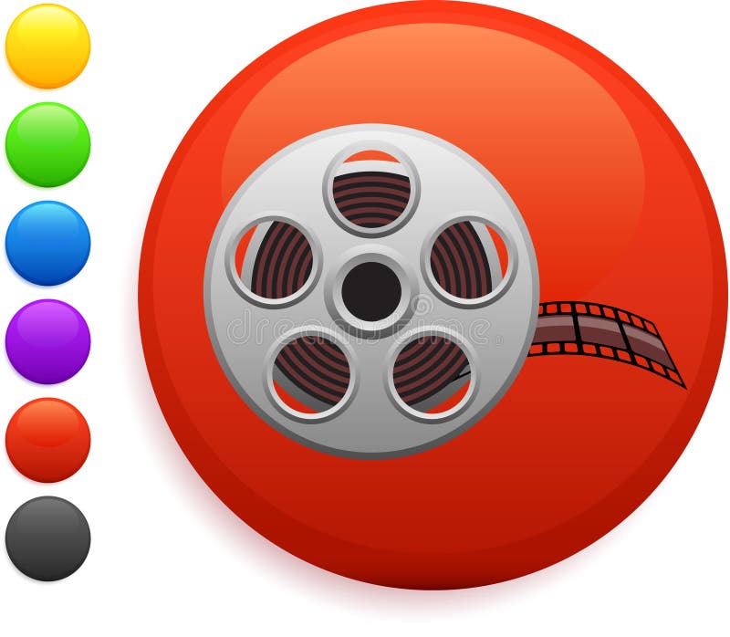 Film Reel Icon on Round Internet Button Stock Illustration ...