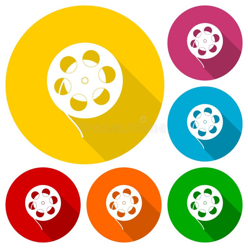 Film Reel Icons Set with Long Shadow Stock Vector - Illustration of ...