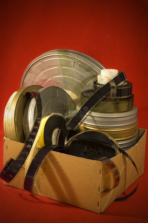 Film reels in a box stock image. Image of coil, 35mm, cinema - 5231733