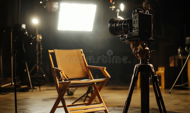 Film Set with Professional Camera and Director S Chair in Studio ...