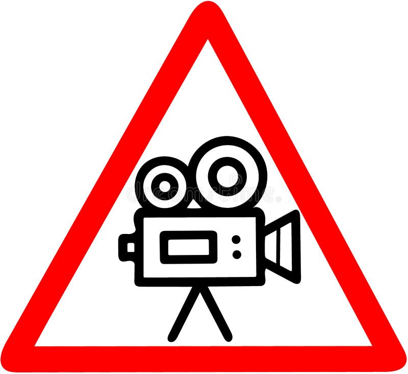 Film Set Warning Red Triangular Road Caution Sign Isolated on White ...