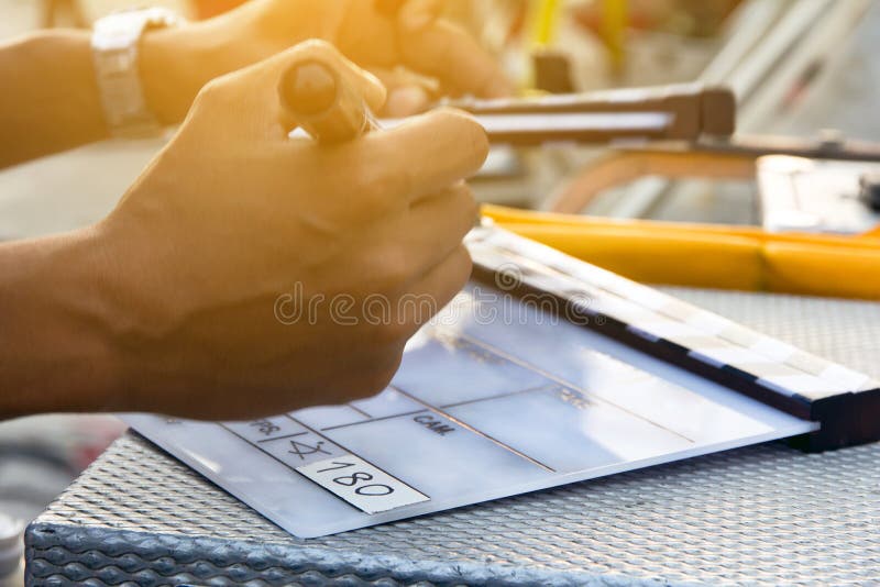 Labeling the Slate on Set, Film Slate and Film Crew Production Set ...