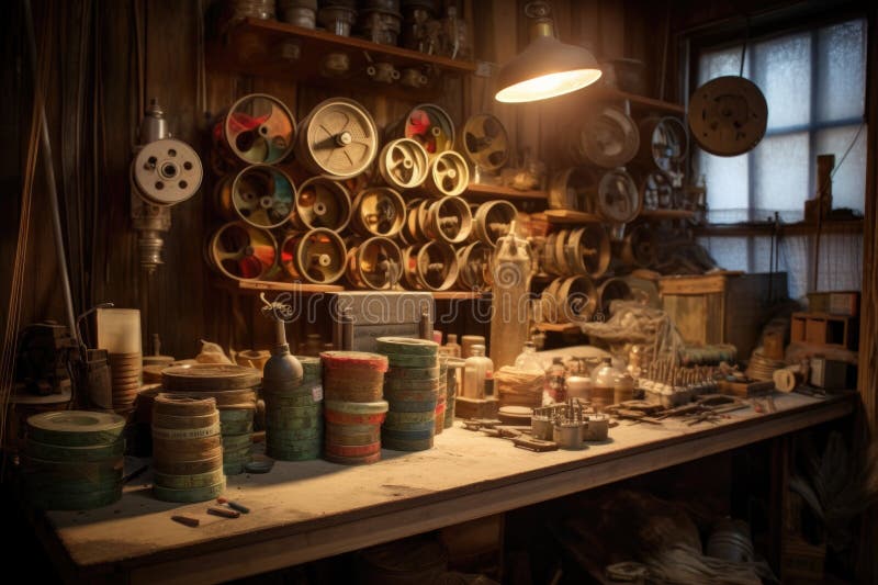 Film Spools and Reels on Workbench Stock Photo - Image of craftsmanship ...