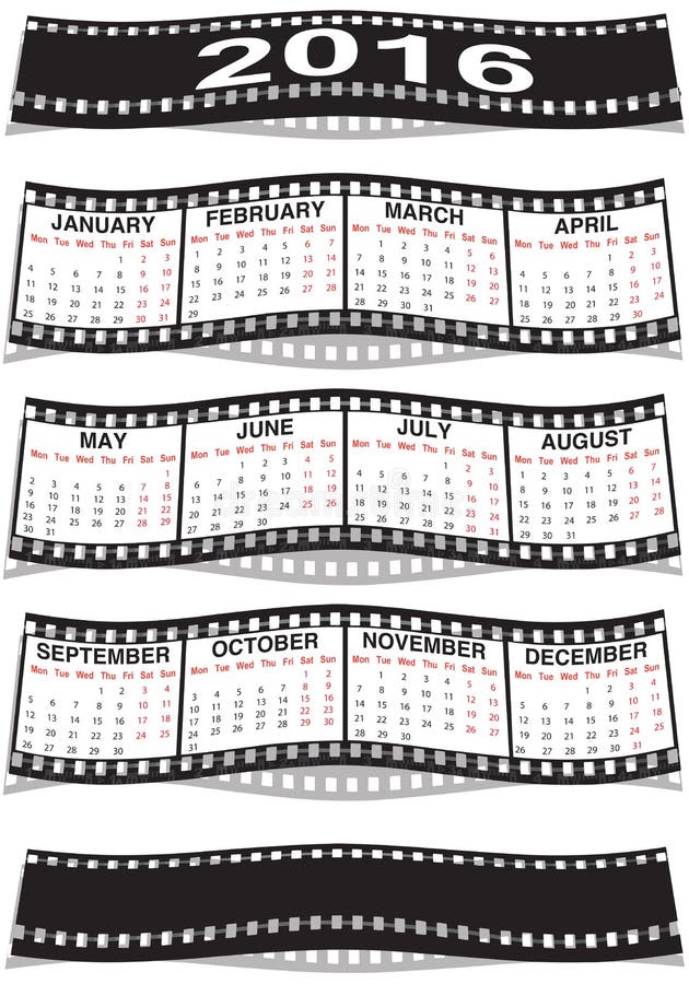 Film strip calendar 2016 stock illustration. Illustration of june ...