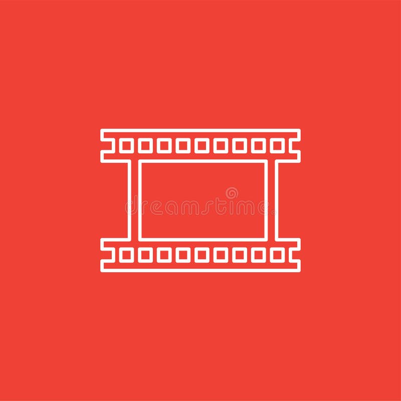 Film Strip Line Icon on Red Background. Red Flat Style Vector ...