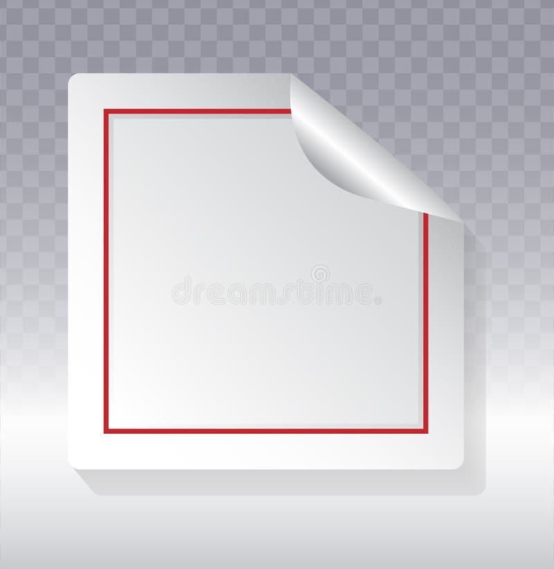White Square Paper Sticker with a Curled Corner and Red Border ...