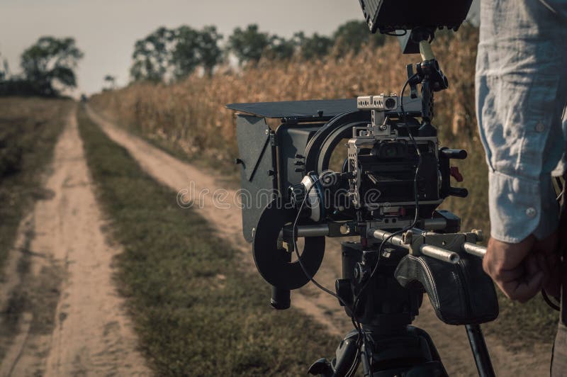 Filming with Camera Rig Outdoors. Filmmaking Scene Stock Image - Image ...
